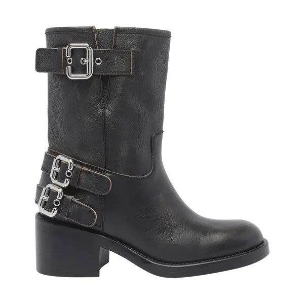 Chloé Dakota Buckled Distressed Leather Ankle Boots - Black