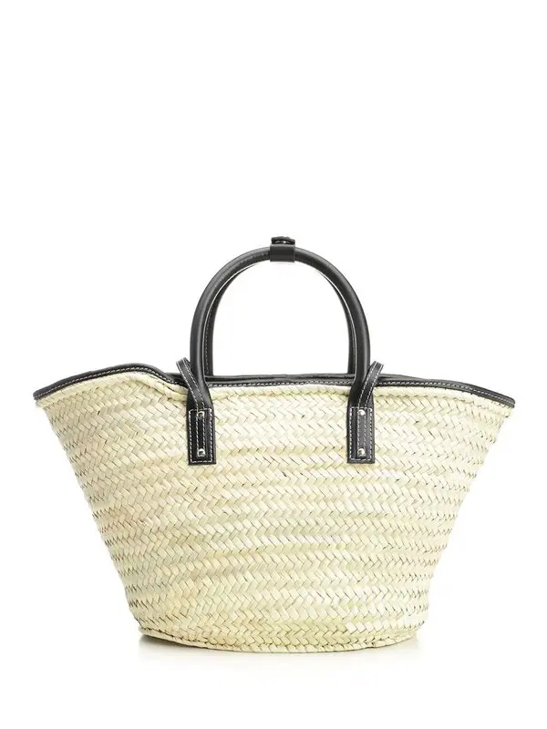 Jacquemus Soli Straw Bag With Leather Trim - Black