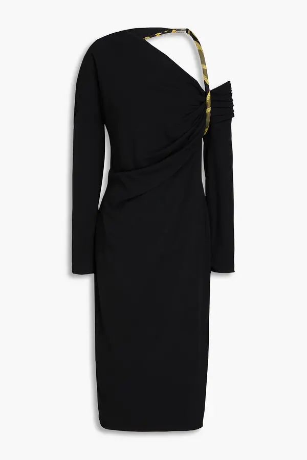 Versace One-shoulder Draped Stretch-crepe Dress With Logo Embellishment