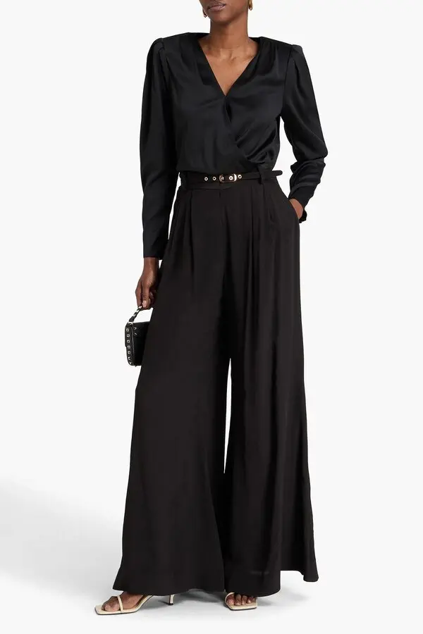 Zimmermann Belted Satin Crepe Wide-leg Pants
