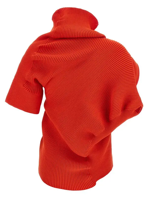 Issey Miyake Life Form Asymmetrical Ribbed Knit Top - Red