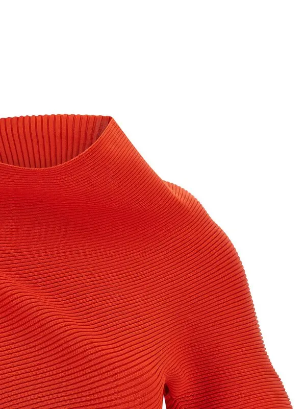 Issey Miyake Life Form Asymmetrical Ribbed Knit Top - Red
