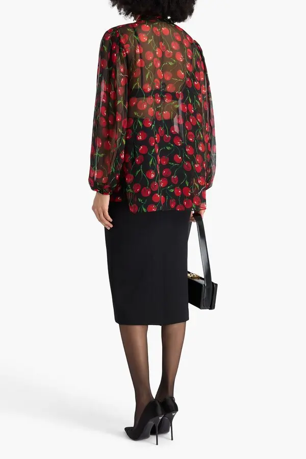 Dolce & Gabbana Printed Silk Chiffon Pussy-bow Blouse
