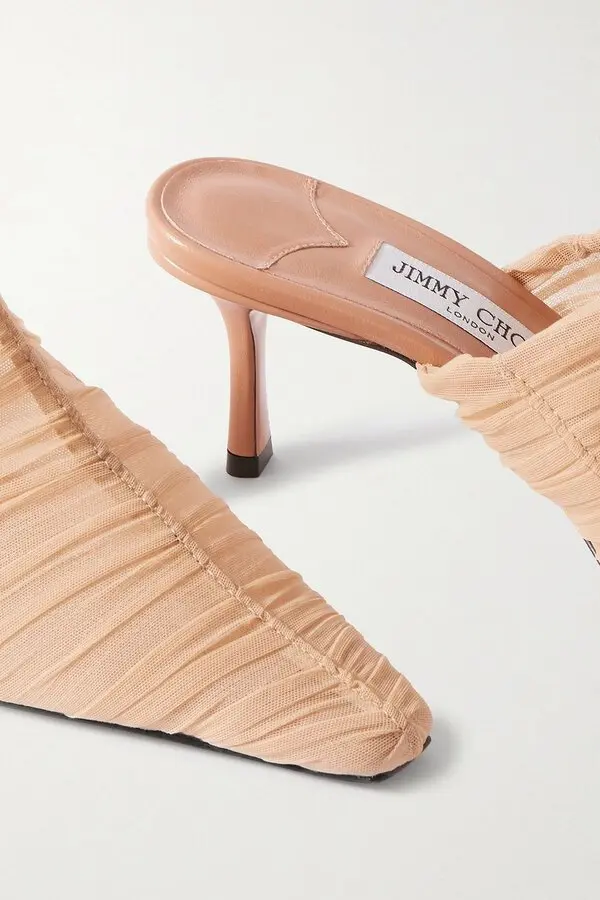 JIMMY CHOO Lotta 65 Ruched Tulle Mules - Blush