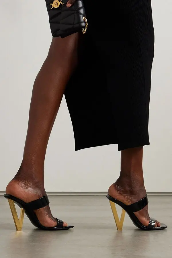 Versace Embellished Patent Leather Mules
