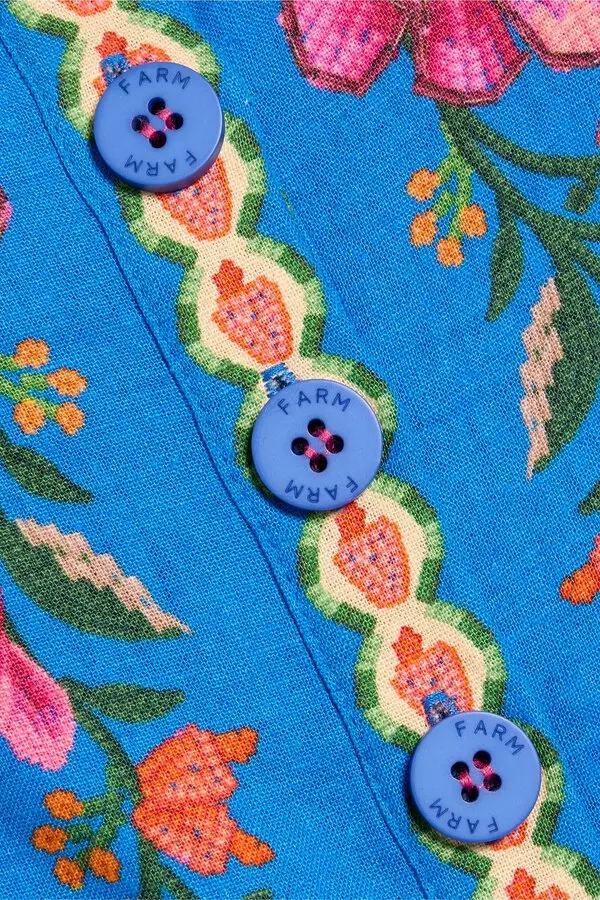 Farm Rio Belted Floral-print Linen-blend Playsuit