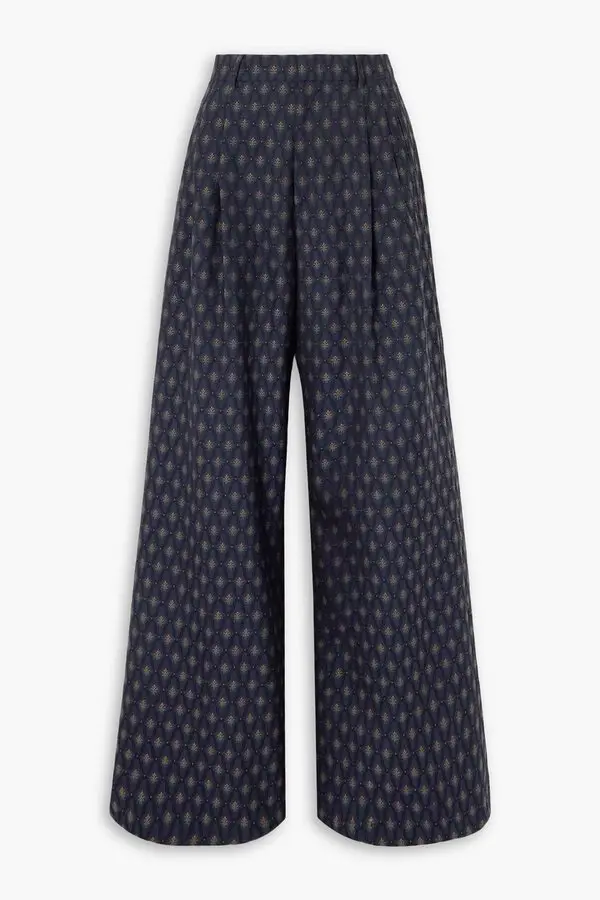 Etro Pleated Jacquard Wide-leg Wool And Cotton-blend Pants