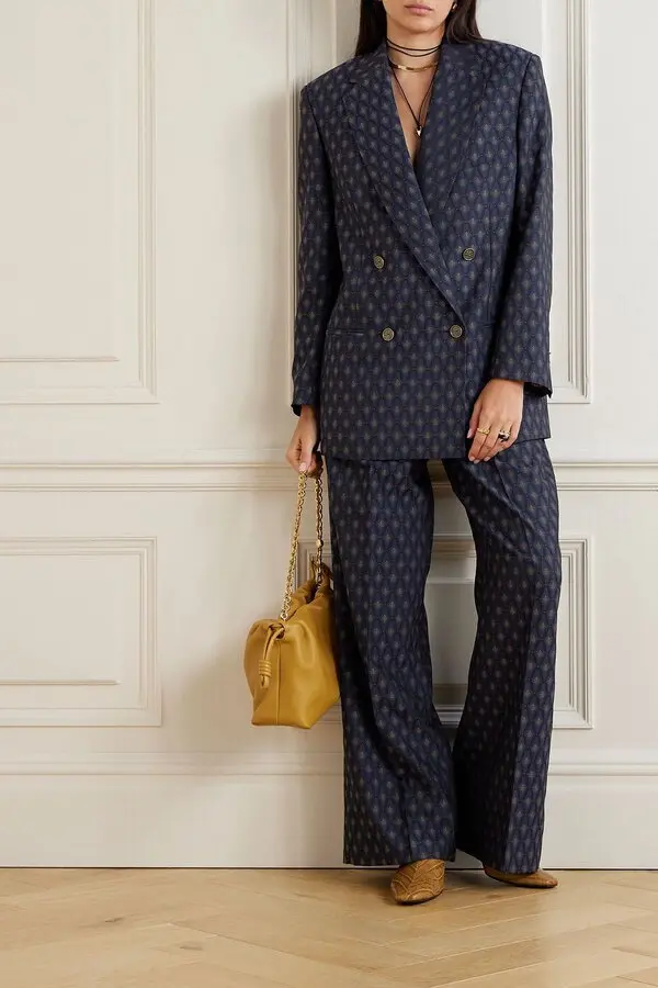 Etro Pleated Jacquard Wide-leg Wool And Cotton-blend Pants