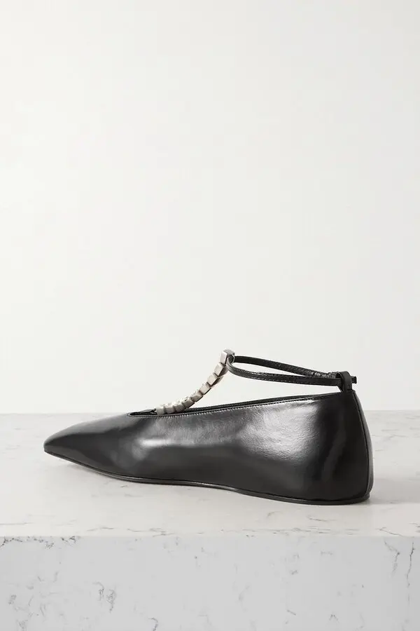 JIL SANDER Crystal Embellished Leather Ballet Flats - Black