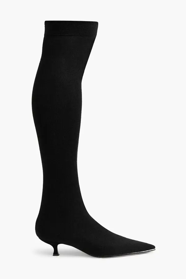 Rene Caovilla Crystal-embellished Stretch-knit Over-the-knee Boots