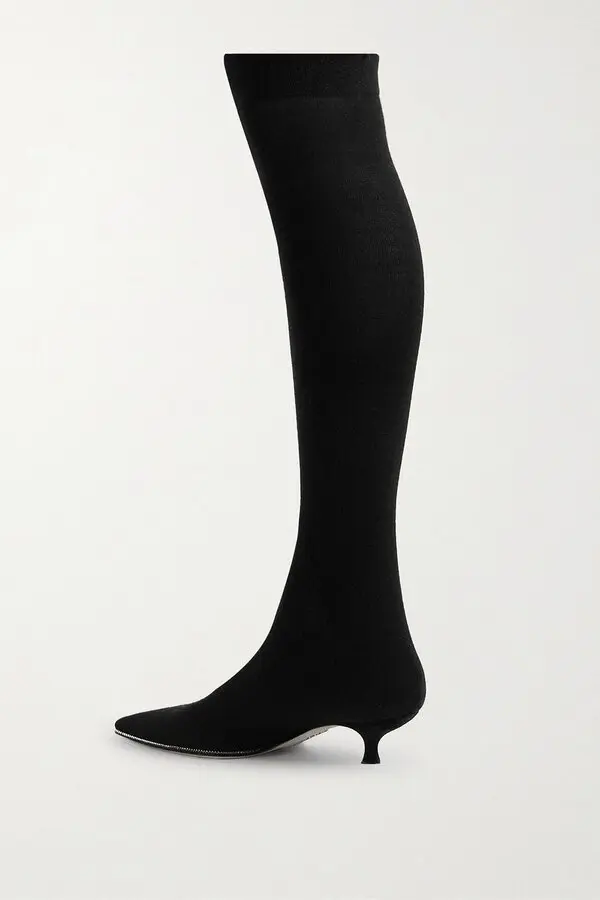 Rene Caovilla Crystal-embellished Stretch-knit Over-the-knee Boots