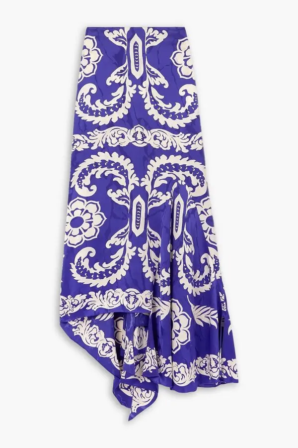 Etro Asymmetric Printed Satin Maxi Skirt - Indigo