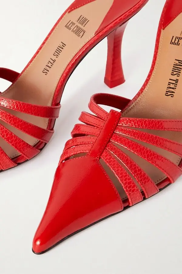 Paris Texas Nadia Lee Cohen Patent And Snake-effect Leather Mules