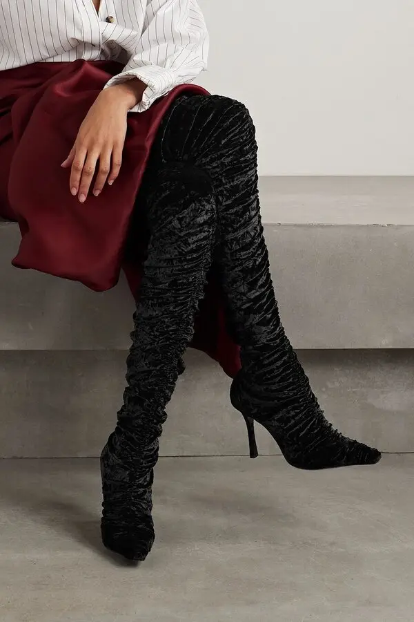 JIMMY CHOO Lotta 100 Ruched Crushed Velvet Over-the-knee Boots