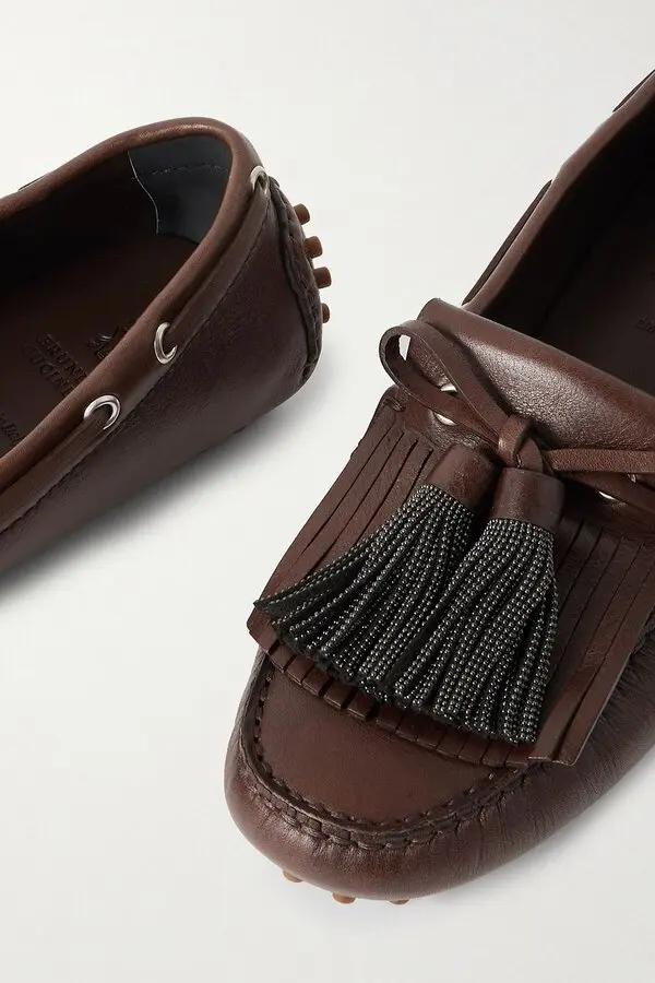 Brunello Cucinelli Tasseled Fringed Leather Loafers