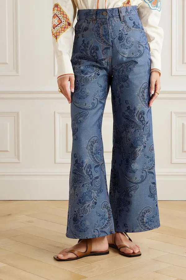 Etro Denim Jacquard High-rise Wide-leg Jeans