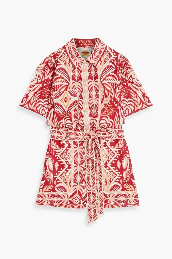 Farm Rio Printed Linen-blend Playsuit - Claret