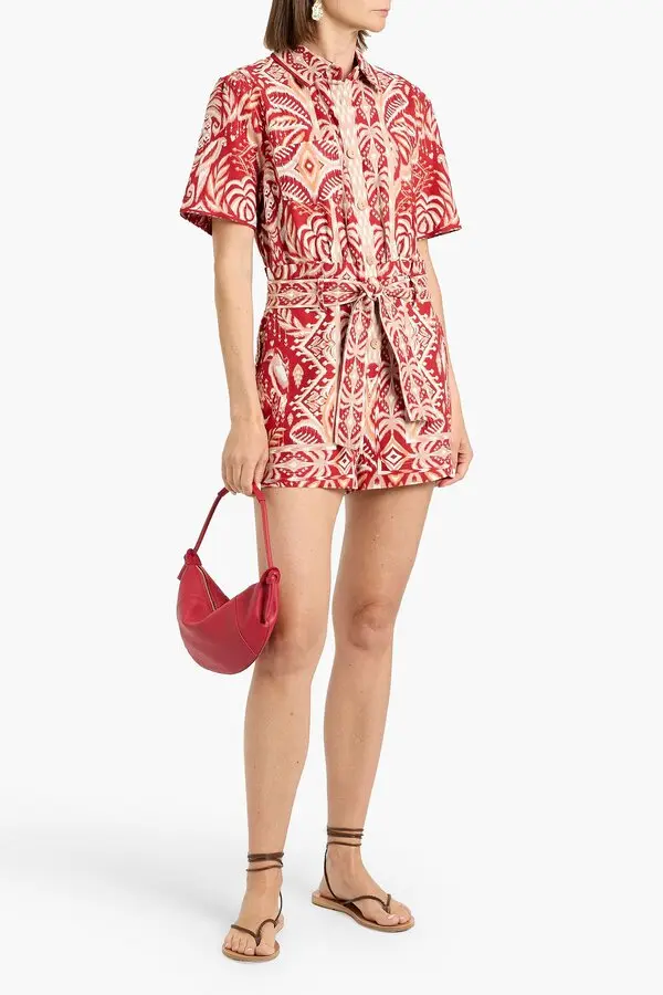 Farm Rio Printed Linen-blend Playsuit