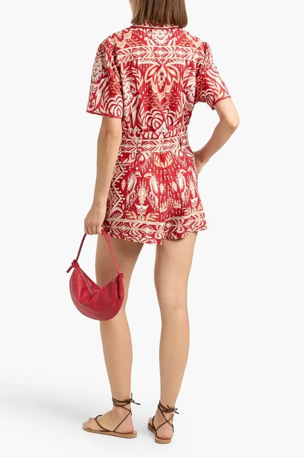 Farm Rio Printed Linen-blend Playsuit