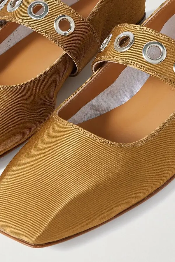 AeydĒ Uma Embellished Grosgrain Mary Jane Ballet Flats - Camel