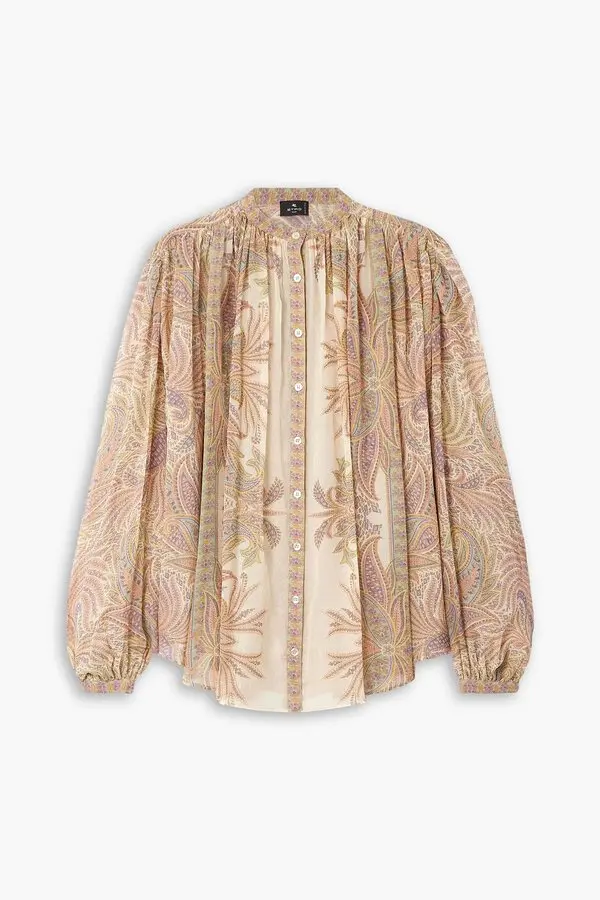 Etro Gathered Paisley-print Silk Chiffon Blouse