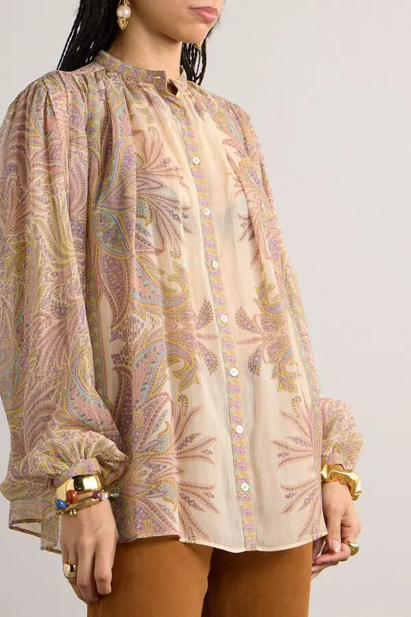 Etro Gathered Paisley-print Silk Chiffon Blouse