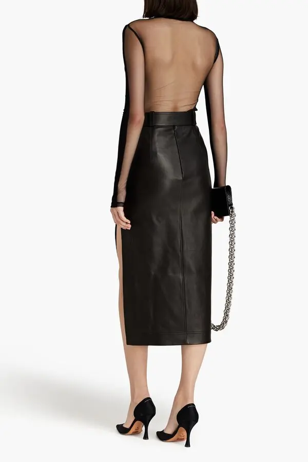 Alexander McQueen Belted Leather Midi Skirt