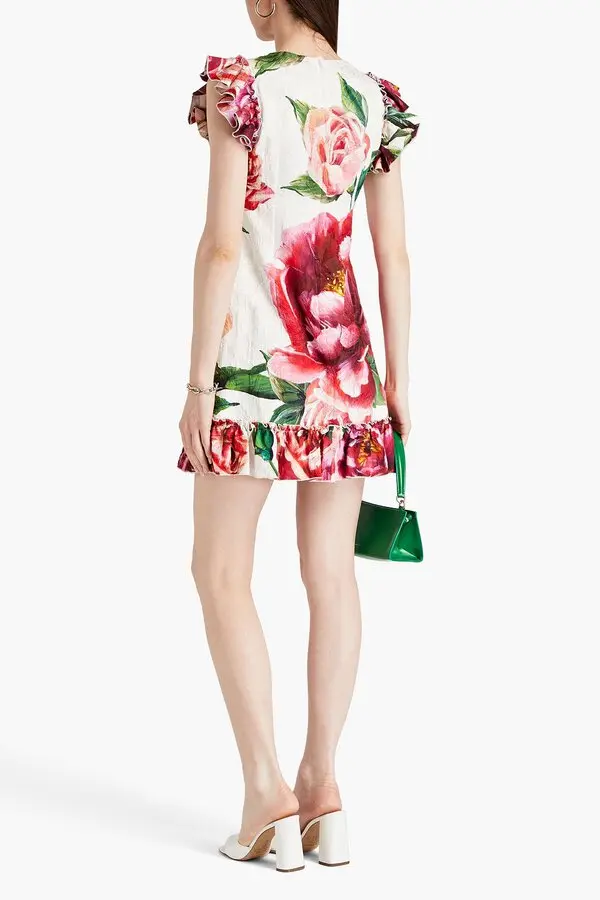 Dolce & Gabbana Floral Appliqué Ruffled Mini Dress