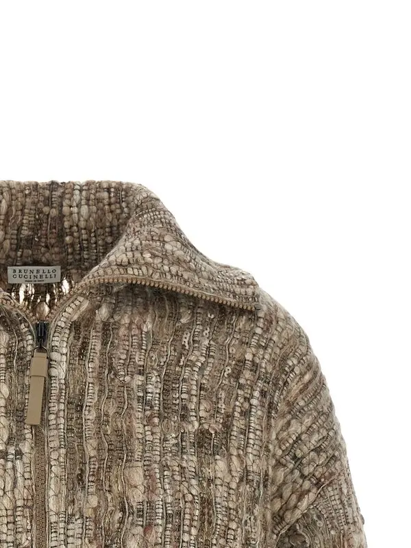 Brunello Cucinelli Mohair Tweed Cardigan With Metallic Thread And Sequins