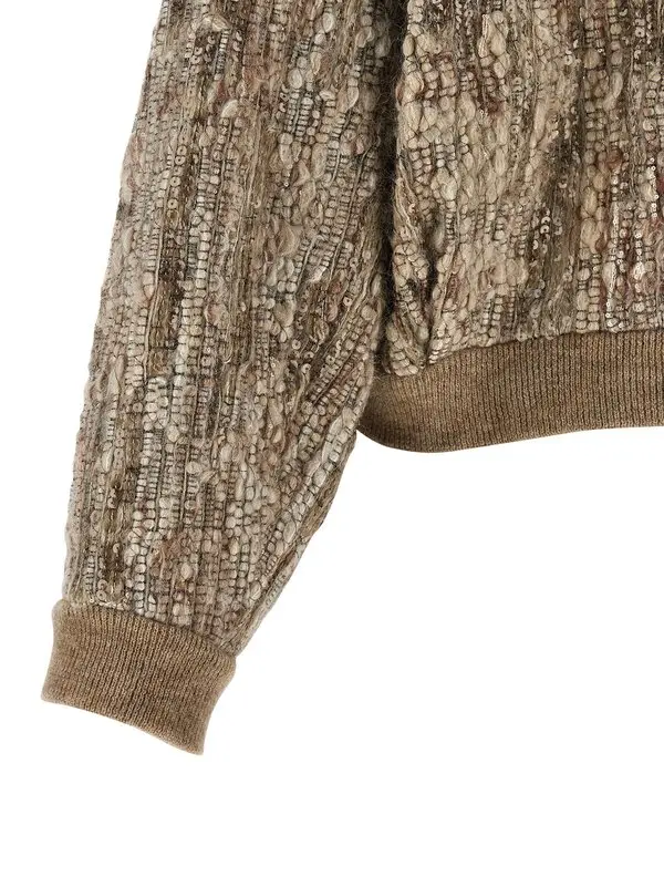 Brunello Cucinelli Mohair Tweed Cardigan With Metallic Thread And Sequins