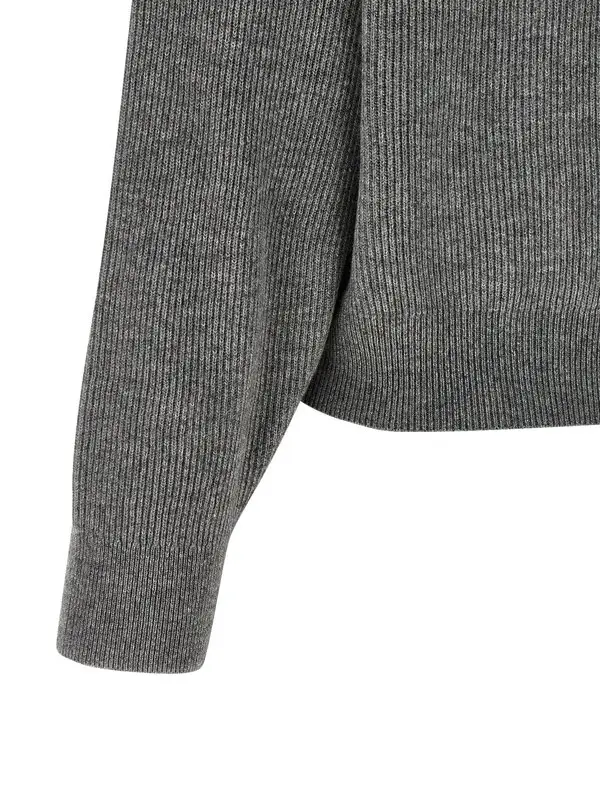 Brunello Cucinelli English Ribbed Turtleneck Cropped Sweater - Gray