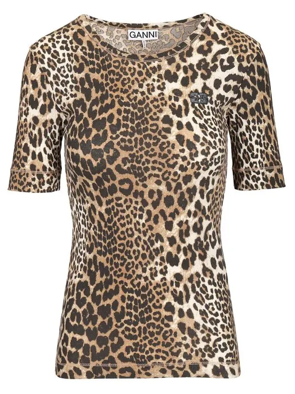 GANNI Ribbed Animal Print T-shirt - Multicolor