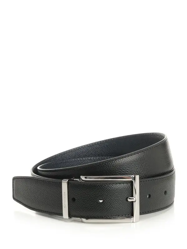 FERRAGAMO Reversible Leather Belt With Palladium Buckle - Black