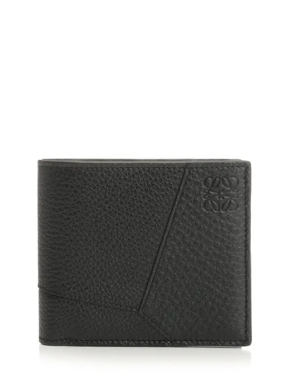 Loewe Puzzle Bifold Wallet In Grained Calfskin - Black