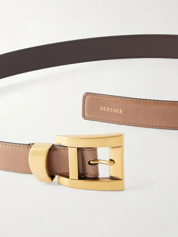 Versace Leather Belt With Gold-tone Buckle - Brown