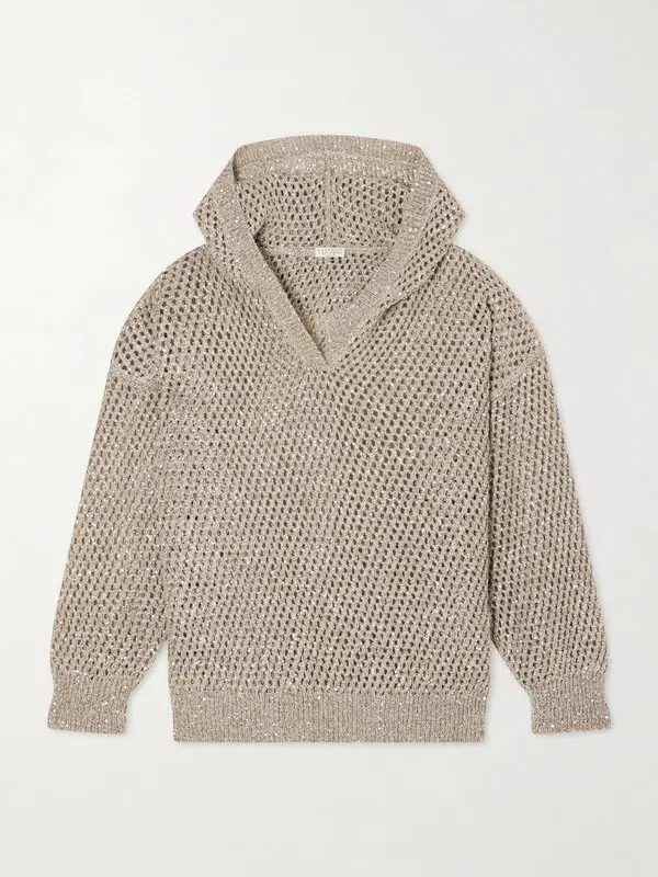 Brunello Cucinelli Sequined Crocheted Cotton Hoodie