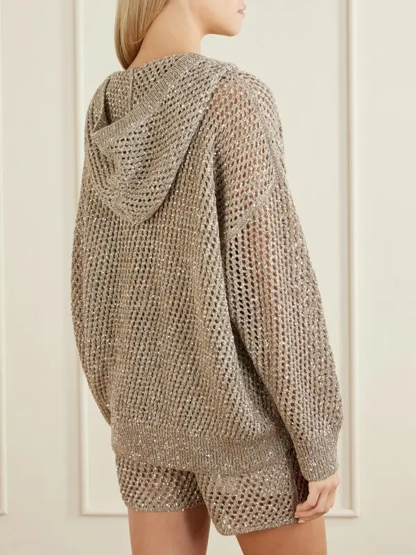 Brunello Cucinelli Sequined Crocheted Cotton Hoodie