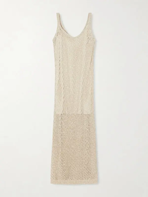 Brunello Cucinelli Sequined Crocheted Maxi Dress - Neutrals