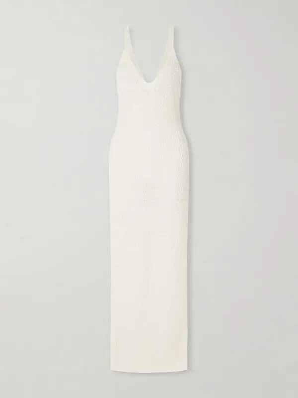 Balmain Crocheted V-neck Maxi Dress - Neutrals