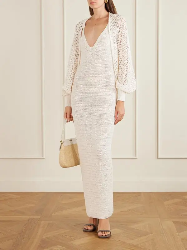 Balmain Crocheted V-neck Maxi Dress