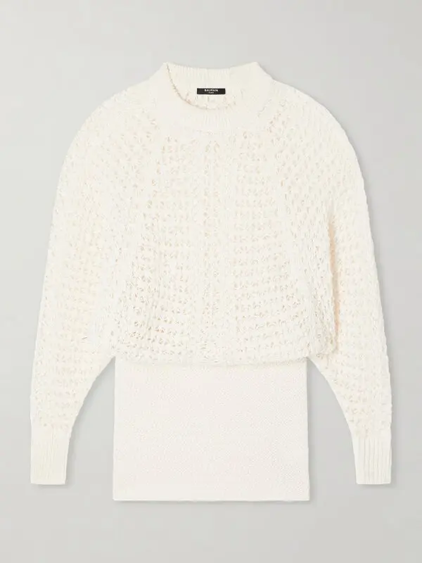 Balmain Crocheted Mini Dress - Neutrals