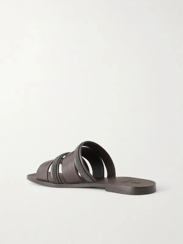 Brunello Cucinelli Embellished Leather Slide Sandals