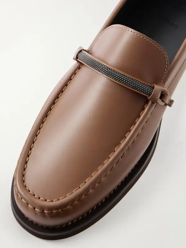 Brunello Cucinelli Leather Loafers With Monili Beads