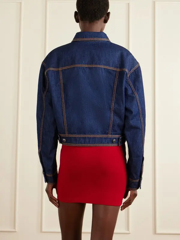 Versace Denim Cropped Jacket With Contrast Stitching