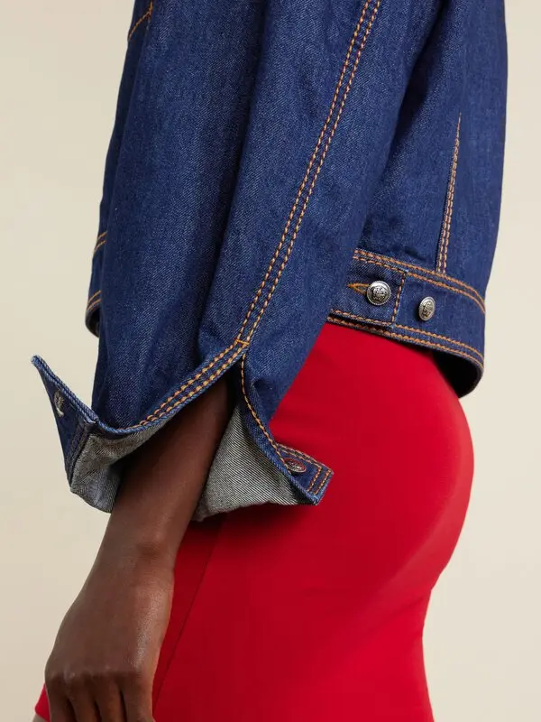 Versace Denim Cropped Jacket With Contrast Stitching