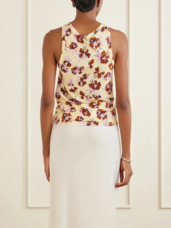 Rabanne Gathered Floral-print Jersey Top - Yellow