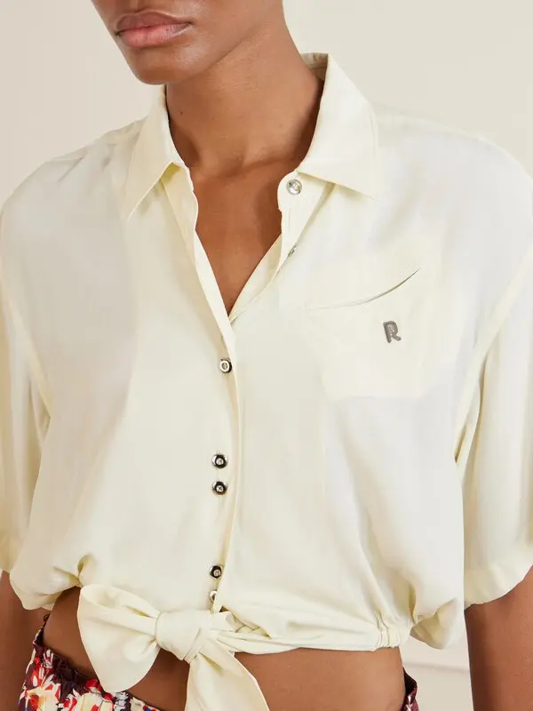 Rabanne Cropped Logo Embellished Knotted Blouse - Yellow