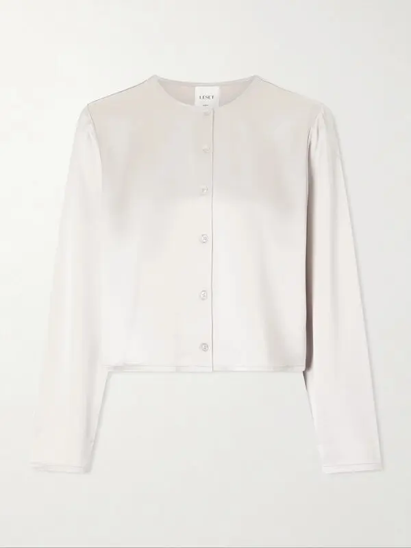 LESET Barb Cropped Satin Cardigan