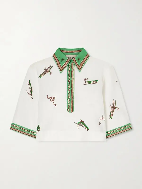 ALEMAIS Wanda Embroidered Linen Shirt - Neutrals