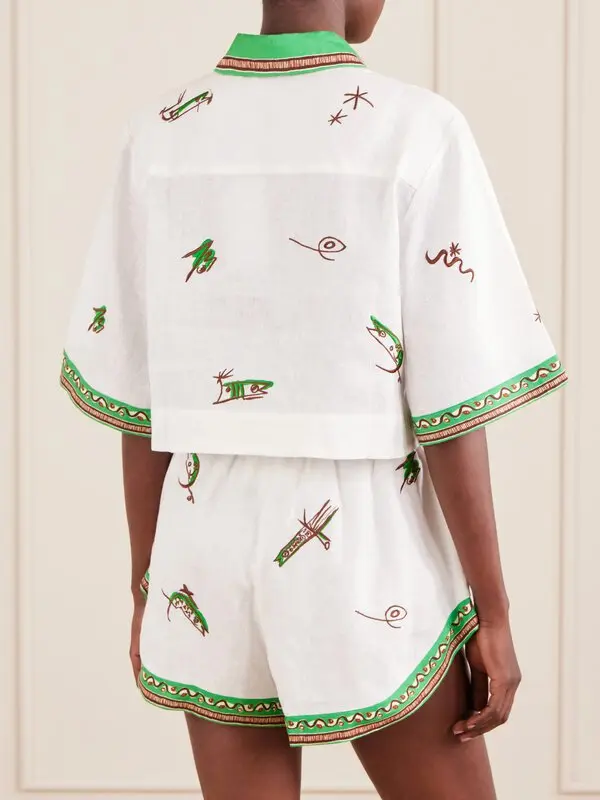 ALEMAIS Wanda Embroidered Linen Shirt - Neutrals